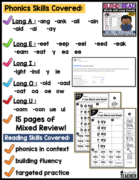 Blend and Read - Words with Long Vowels – A Teachable Teacher