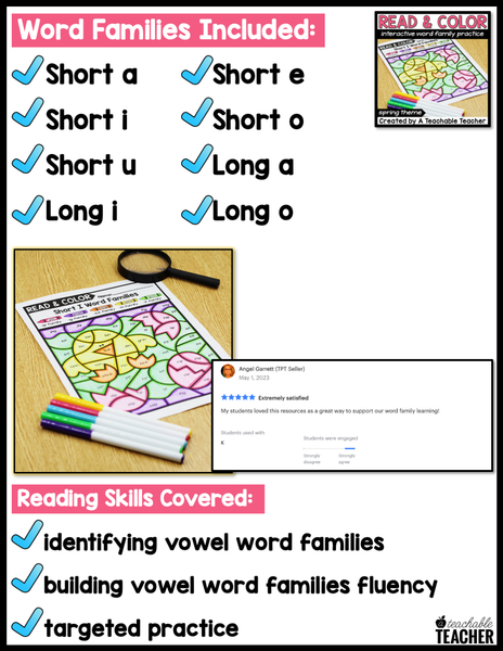 Color by Word Family- Spring Theme – A Teachable Teacher