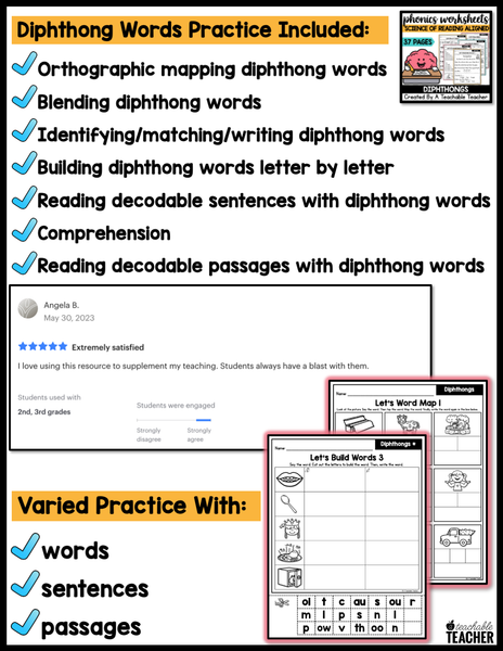 Diphthongs Phonics Worksheets - The Science of Reading – A Teachable ...