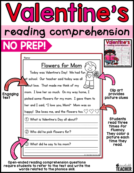 Valentine's Day Reading Comprehension – A Teachable Teacher