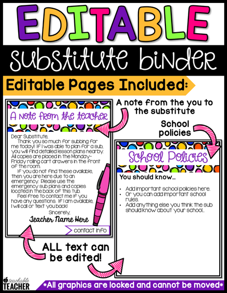 Editable Substitute Binder – A Teachable Teacher