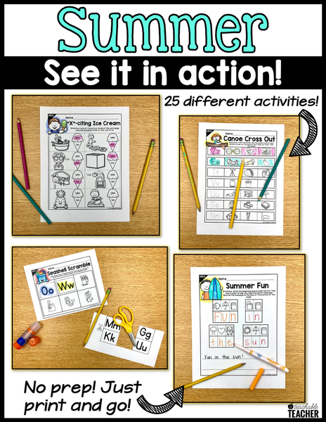 Summer Review Letter Sounds Activities- NO PREP Phonics Worksheets – A ...