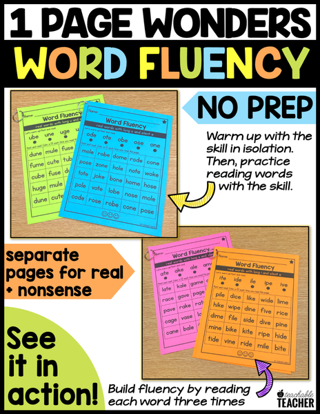 1 Page Wonders for Building Word Fluency - Long Vowels – A Teachable ...