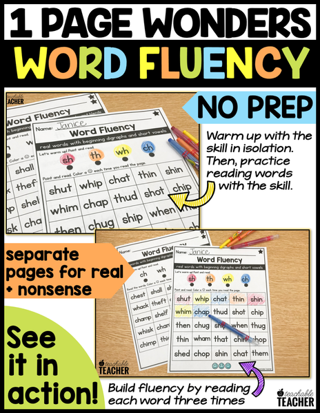 1 Page Wonders for Building Word Fluency - Digraphs – A Teachable Teacher