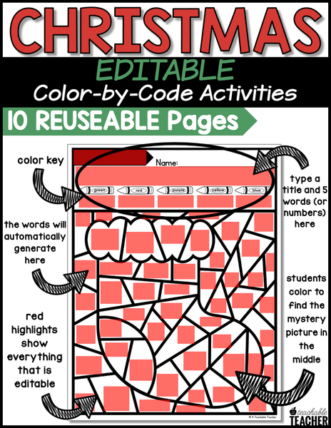 Editable Christmas Color-by-Code Activities – A Teachable Teacher