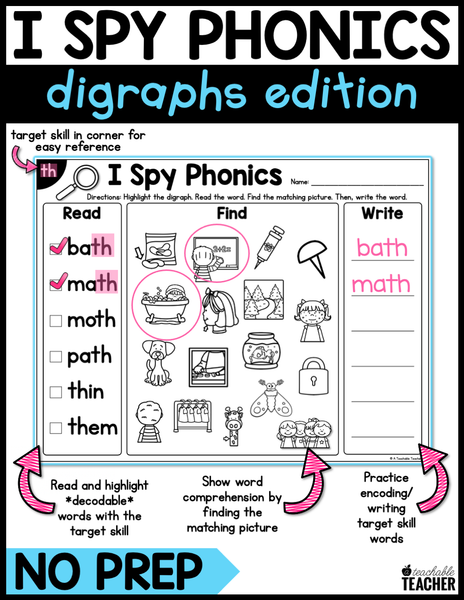 I Spy Phonics: Read & Write Words with Digraphs – A Teachable Teacher