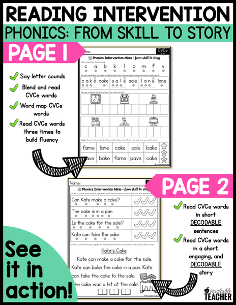 CVCe Words- Worksheets for Reading Intervention – A Teachable Teacher