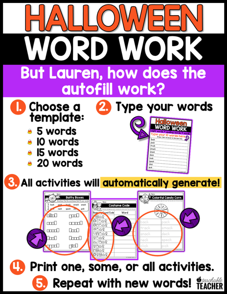 Editable Halloween Word Work – A Teachable Teacher