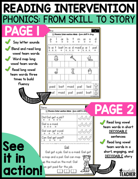 Long Vowel Team Words- Worksheets for Reading Intervention – A ...
