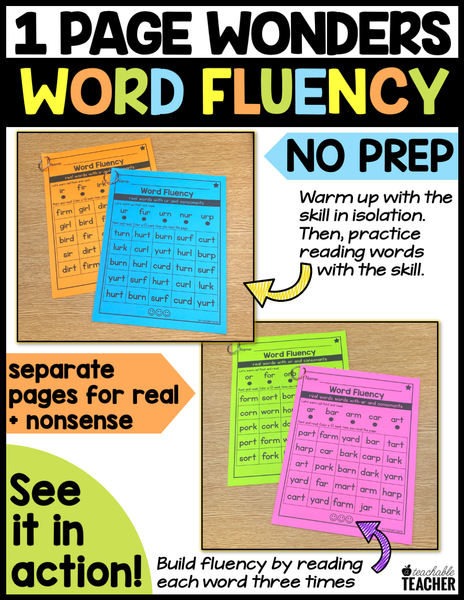 1 Page Wonders for Building Word Fluency - R-Controlled Vowels – A ...