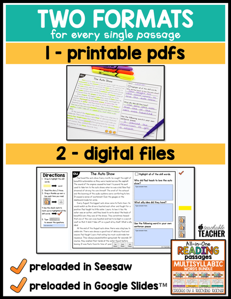 Multisyllabic Words Reading Passages - All-in-One BUNDLE – A Teachable ...