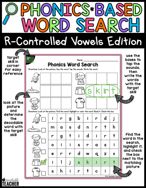 R-Controlled Vowels Worksheets Phonics Word Search: Write & Find Words ...