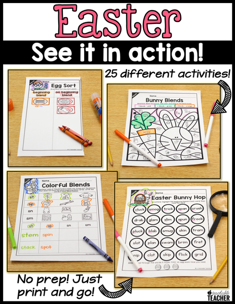 Easter Blends Activities- NO PREP Phonics Worksheets – A Teachable Teacher