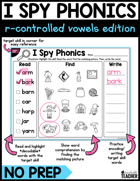I Spy Phonics: Read & Write R-Controlled Vowel Words – A Teachable Teacher