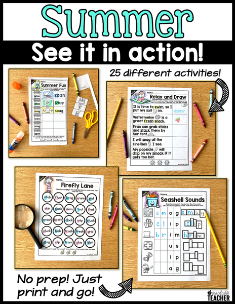 Summer Review Blends Activities- NO PREP Phonics Worksheets – A ...