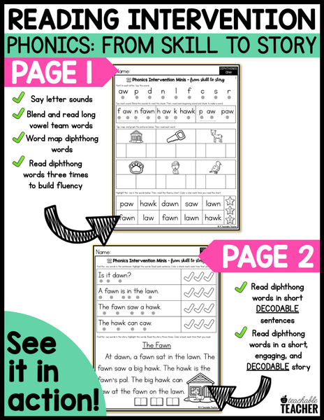 Diphthong Words- Worksheets for Reading Intervention – A Teachable Teacher