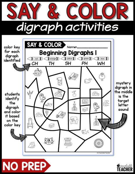 Say and Color - Digraph Activities - Beginning and Ending – A Teachable ...