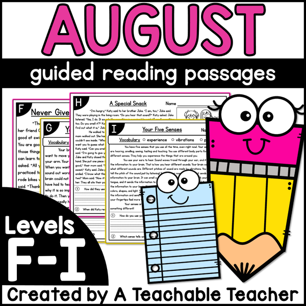 August Guided Reading Passages - Levels F-I – A Teachable Teacher