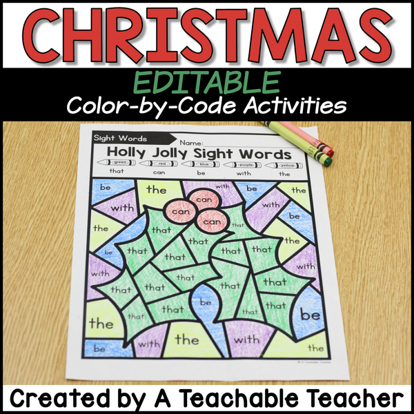 Editable Christmas Color-by-Code Activities – A Teachable Teacher