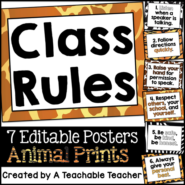 Editable Class Rules Posters - Animal Prints – A Teachable Teacher