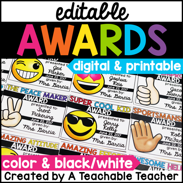 Editable Emoji End of the Year Awards – A Teachable Teacher