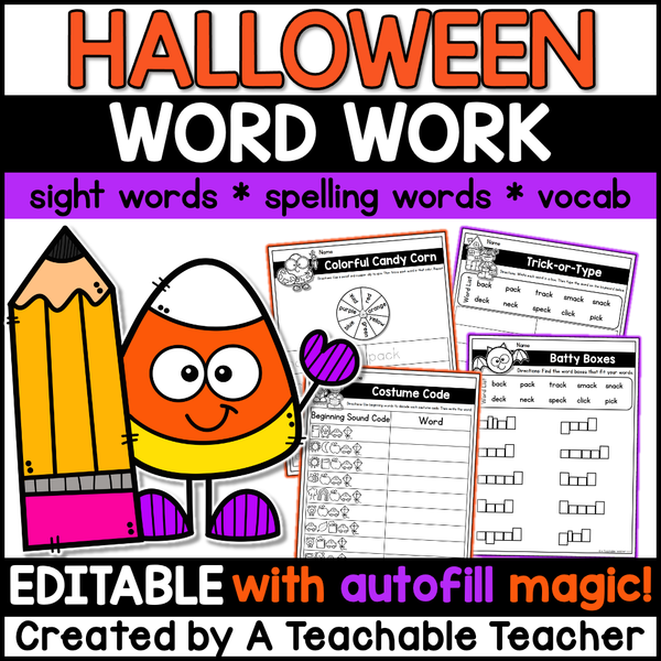 Editable Halloween Word Work – A Teachable Teacher
