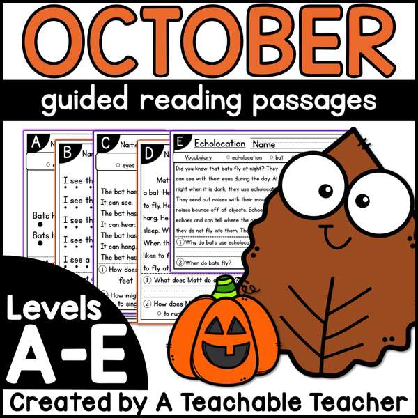 October Guided Reading Passages - Levels A-E – A Teachable Teacher