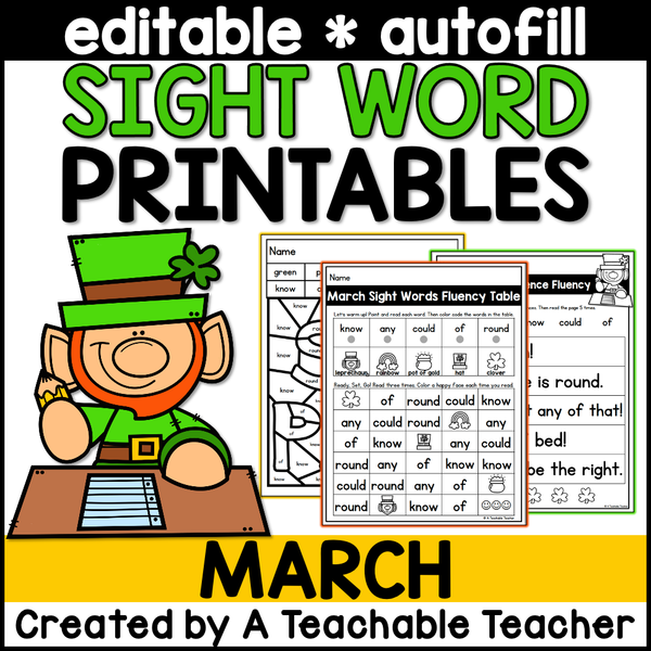 March Editable High Frequency Word Printables – A Teachable Teacher