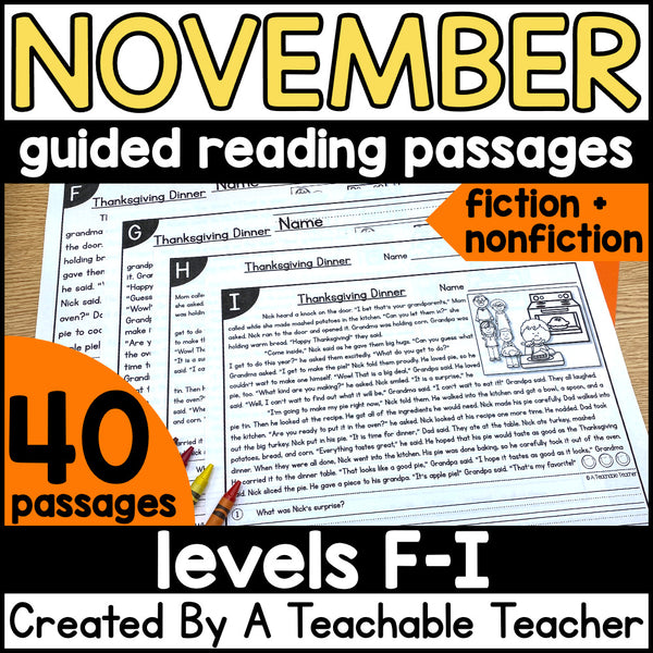 November Guided Reading Passages - Levels F-I – A Teachable Teacher