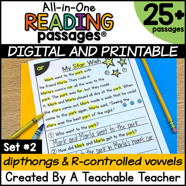All-in-One Reading Passages - Diphthongs and R-Controlled Vowels Set ...