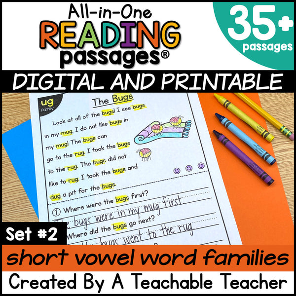 All-in-One Reading Passages - Short Vowel Word Families Set #2 – A ...