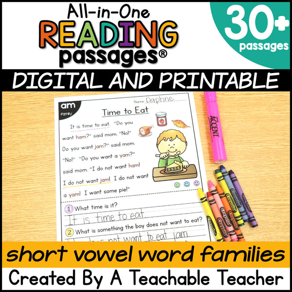 All-in-One Reading Passages - Short Vowel Word Families – A Teachable ...
