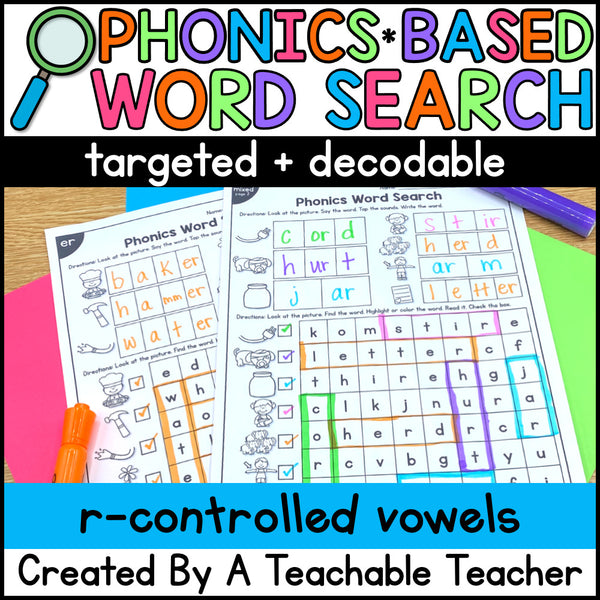 R-Controlled Vowels Worksheets Phonics Word Search: Write & Find Words ...