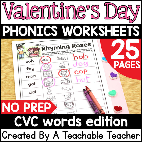 Valentine's Day CVC Activities- NO PREP Phonics Worksheets – A ...