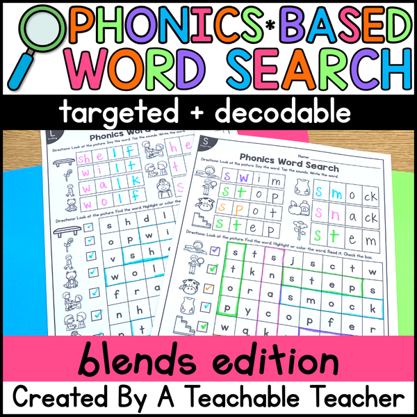 Blends Worksheets Phonics Word Search: Write & Find Words with Blends ...