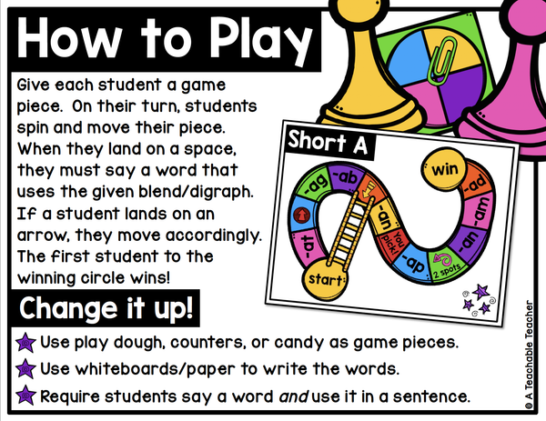 Phonics Word Family Slide Game - Blends and Digraphs – A Teachable Teacher