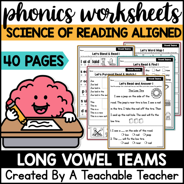 Long Vowel Team Words Phonics Worksheets - The Science of Reading – A ...