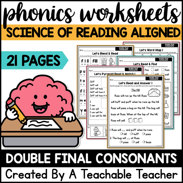 Double Final Consonants Phonics Worksheets- The Science of Reading – A ...