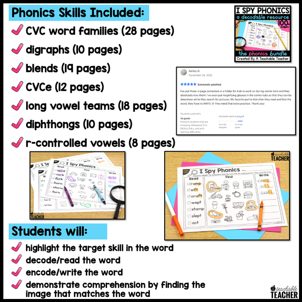 I Spy Bundle: Phonics Worksheets – A Teachable Teacher