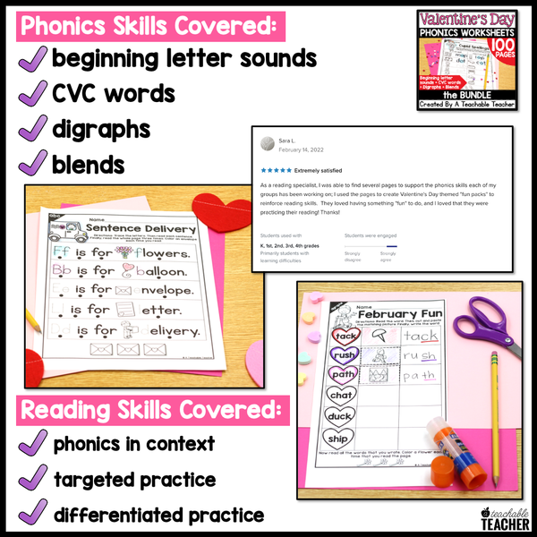 Valentine's Day Phonics Bundle- NO PREP – A Teachable Teacher