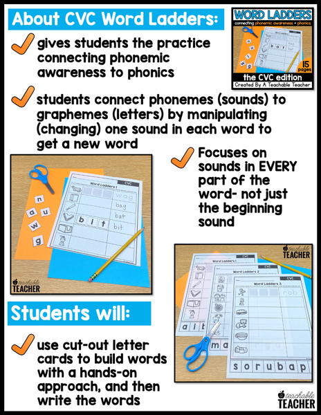 Phonics CVC Words Word Ladders and Word Chains – A Teachable Teacher