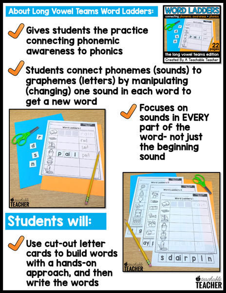 Phonics Long Vowel Team Words Word Ladders and Word Chains – A ...
