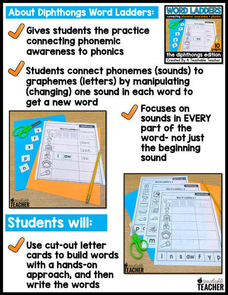 Phonics Diphthong Words Word Ladders and Word Chains – A Teachable Teacher