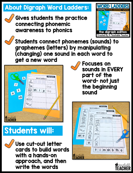 Phonics Words with Digraphs Word Ladders and Word Chains – A Teachable ...