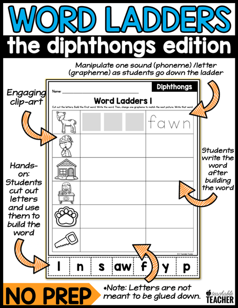 Phonics Diphthong Words Word Ladders and Word Chains – A Teachable Teacher