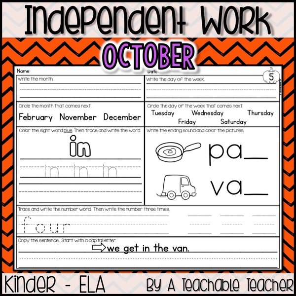 Kindergarten Independent Work - October – A Teachable Teacher