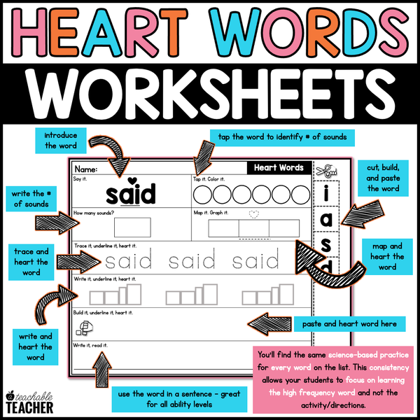 Science of Reading Heart Words Worksheets and Decodable Short Stories ...