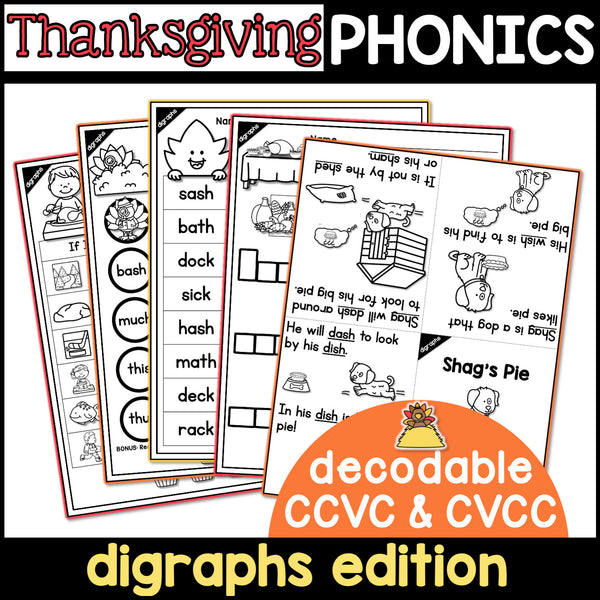 Thanksgiving Digraphs Activities- NO PREP Phonics Worksheets – A ...