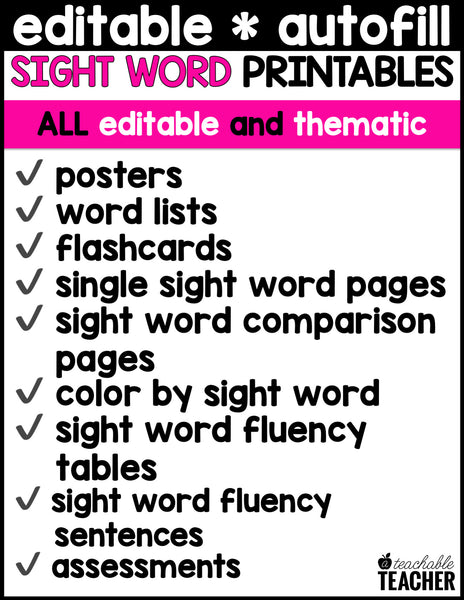 February Editable High Frequency Word Printables – A Teachable Teacher