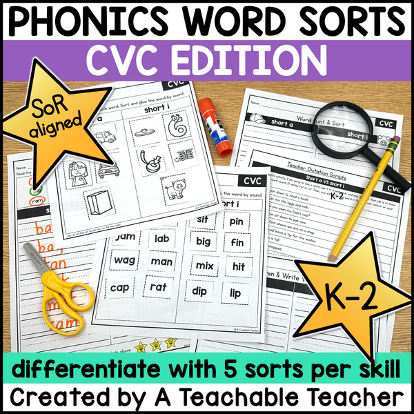 CVC Word Sorts | Phonics & Short Vowel Intervention Activities for K-2 ...